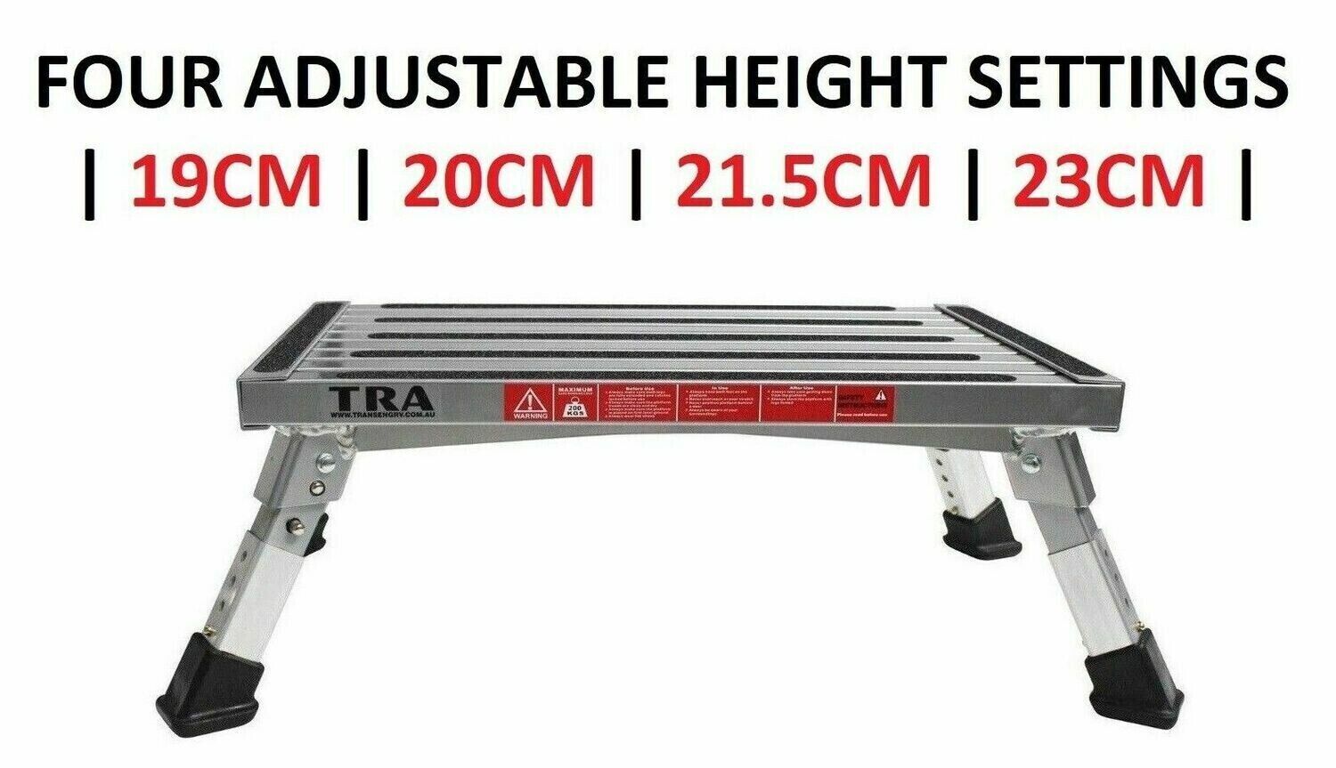 Single folding portable caravan step with adjustable legs