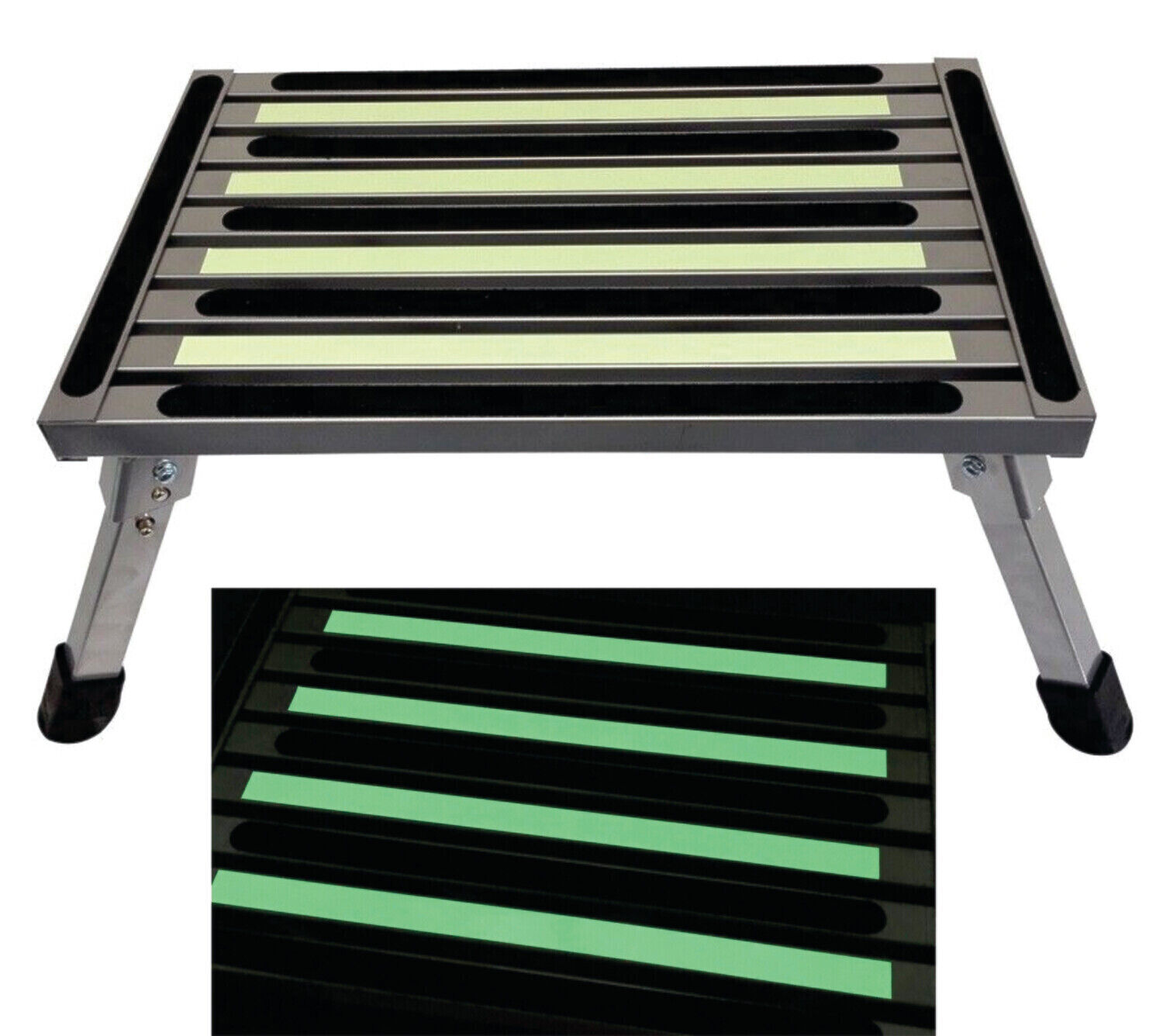 Illuminating single folding portable caravan camping step